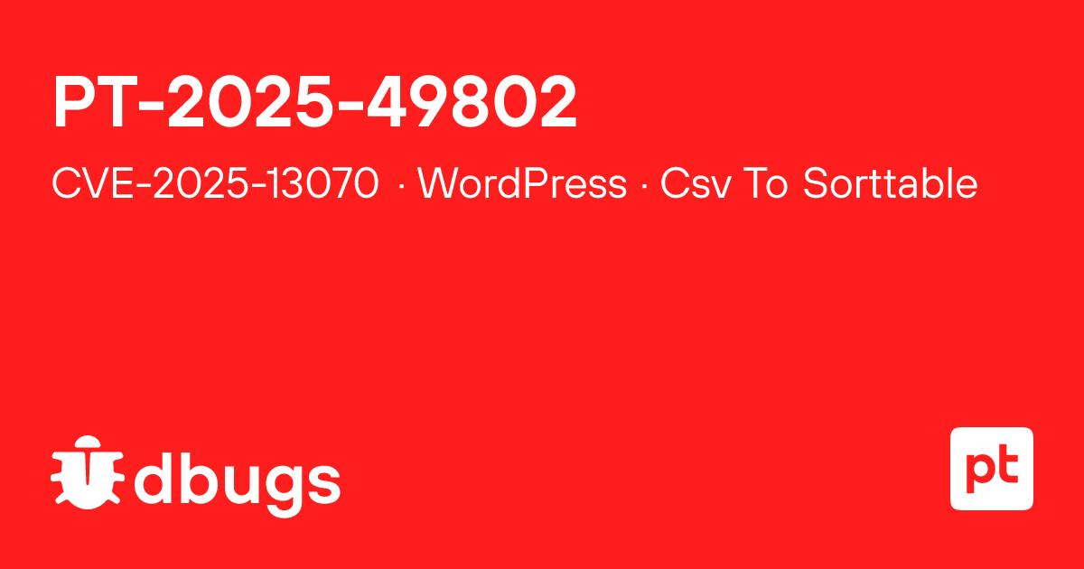 CVE-2025-13070 — Csv To Sorttable | dbugs